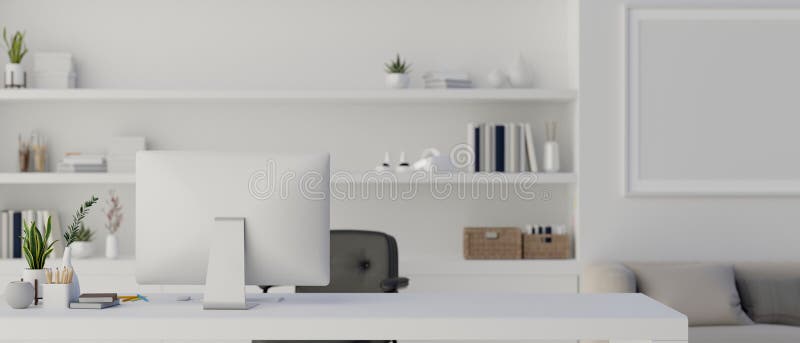 Interior Design of a Modern Contemporary White Office with Computer ...