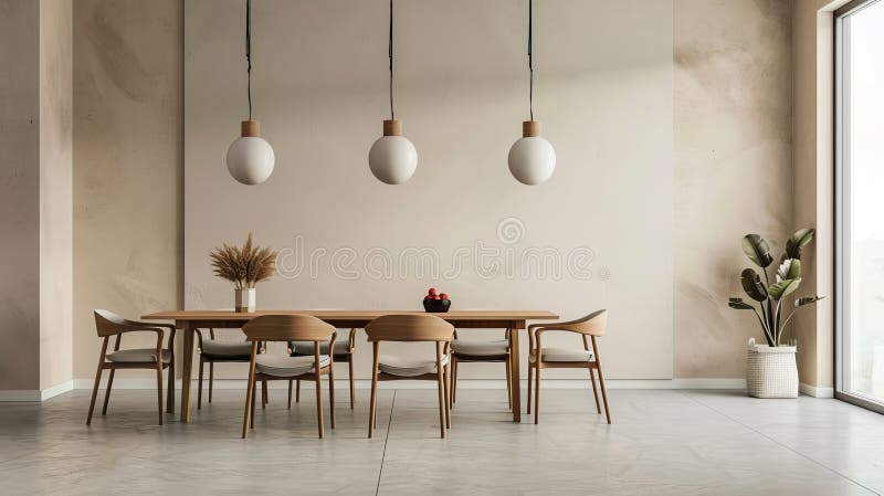 The Interior Design of a Modern Dining Room Has Beige Stock ...