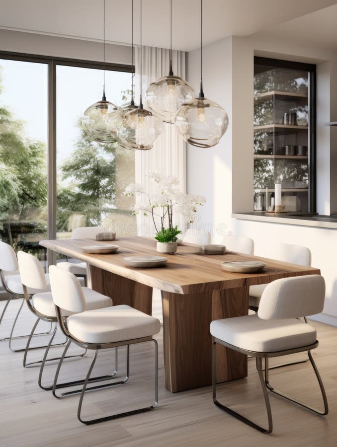 Interior Design of Modern Dining Room with Setted Dining Table and ...