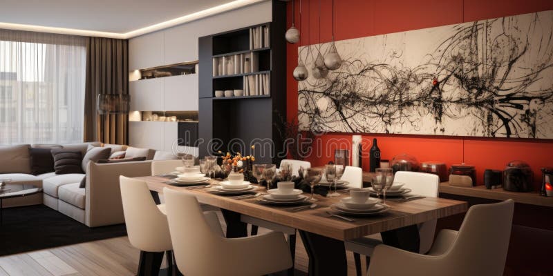 Interior Design of Modern Dining Room in Studio Apartment Stock Illustration - Illustration of ...