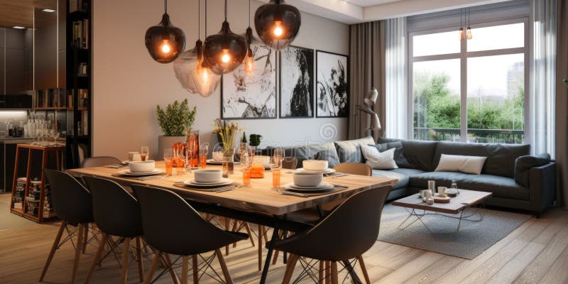 Interior Design of Modern Dining Room in Studio Apartment Stock ...