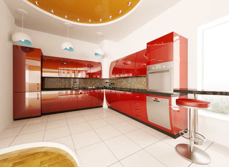 Interior Design of Modern Kitchen 3d Render Stock Illustration ...