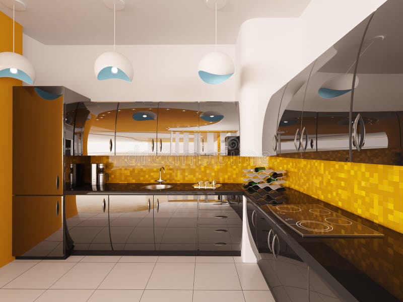 Interior Design of Modern Kitchen 3d Render Stock Illustration ...