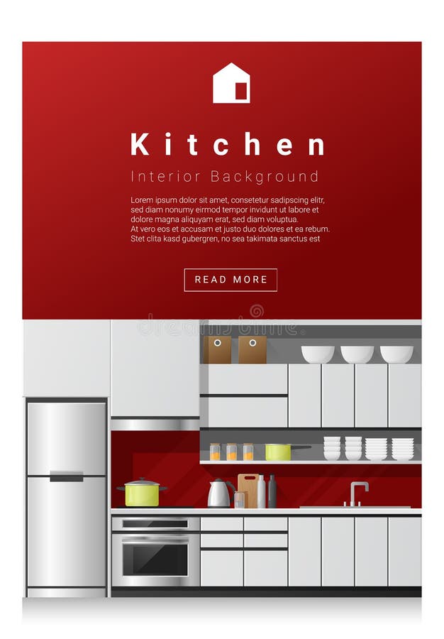 Interior Design Modern Kitchen Banner Stock Vector - Illustration of ...