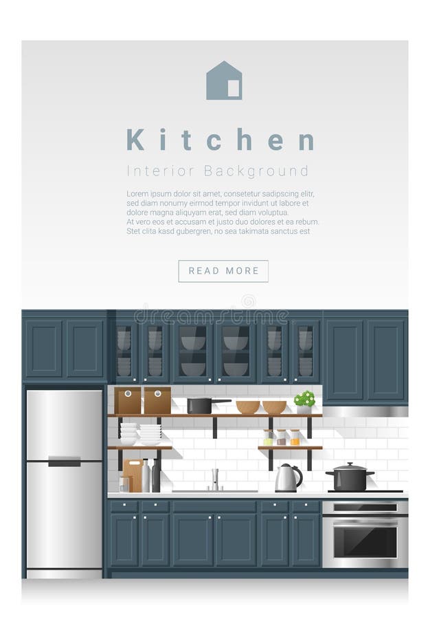 Interior Design Modern Kitchen Banner Stock Vector - Illustration of ...