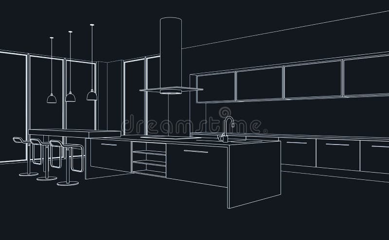 Interior Design Modern Kitchen Drawing Plan Stock Illustration ...