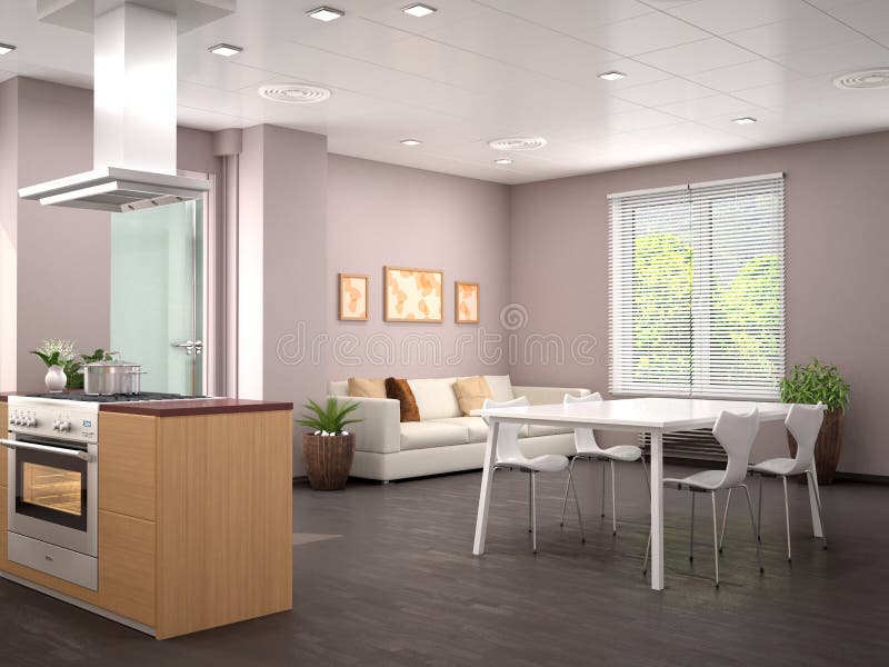 Interior Design Modern Kitchen Studio Stock Illustration - Illustration ...