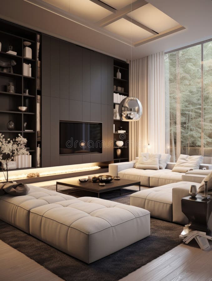 Interior Design of Modern Living Room Stock Illustration - Illustration ...