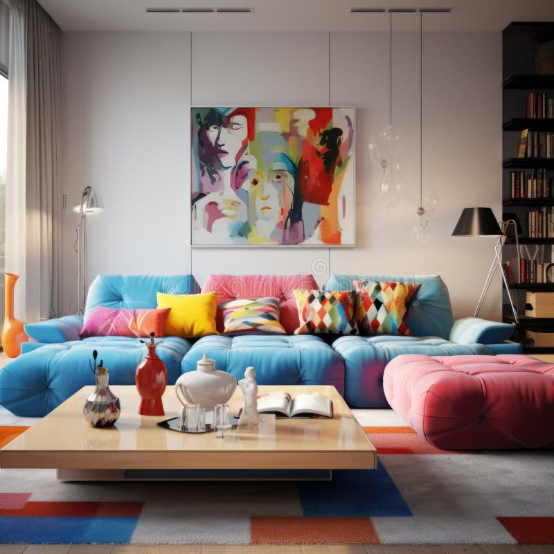 Interior Design of Modern Living Room with Colorful Sofa Stock ...