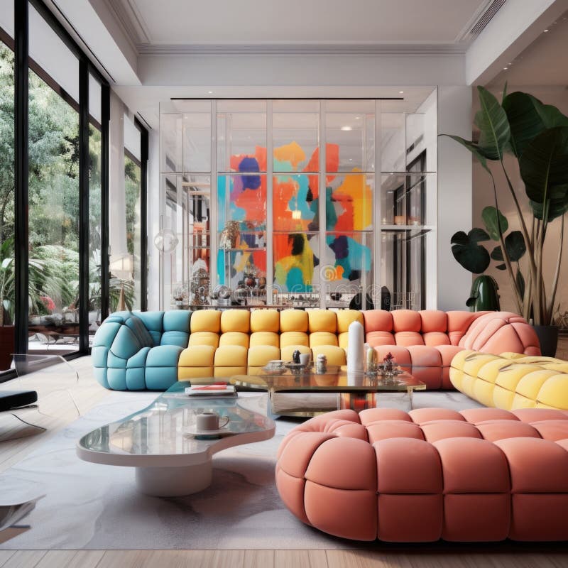 Interior Design of Modern Living Room with Colorful Sofa Stock ...