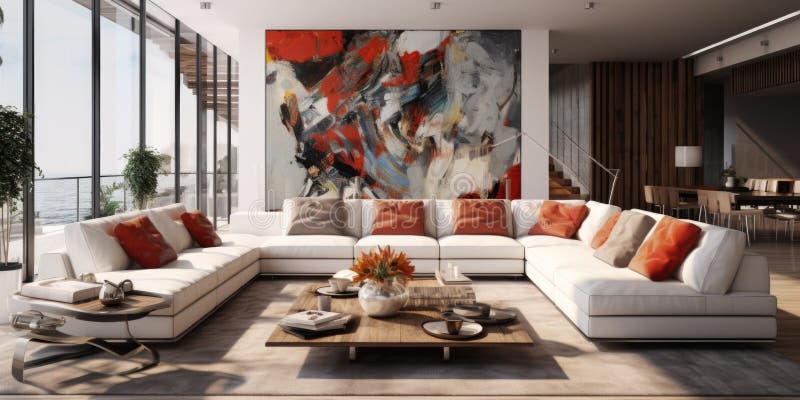 Interior Design of Modern Living Room Panorama Stock Illustration ...