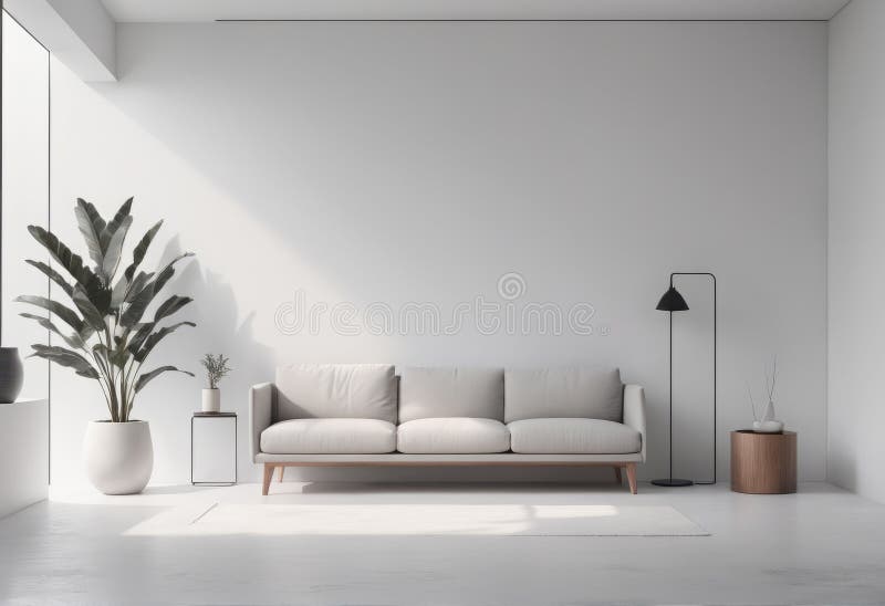 Interior Design of Modern Living Room with White Sofa , 3d Render Bright Interiors Rendering ...