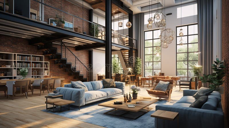 Interior Design of Modern Loft Apartment Living Room Stock Illustration ...