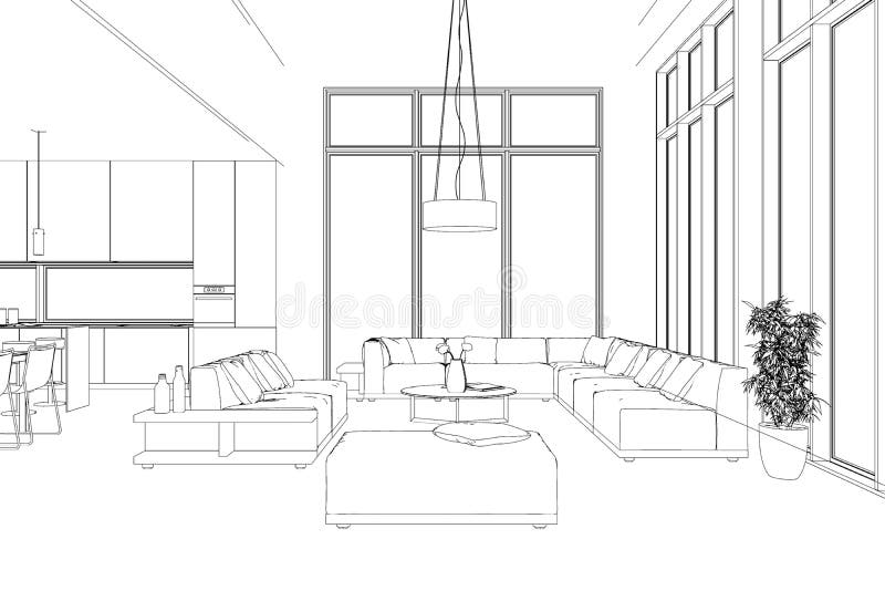 Interior Design Modern Loft Custom Drawing Stock Illustration ...