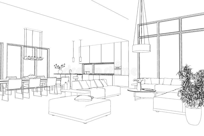 Interior Design Modern Loft Custom Drawing Stock Illustration ...