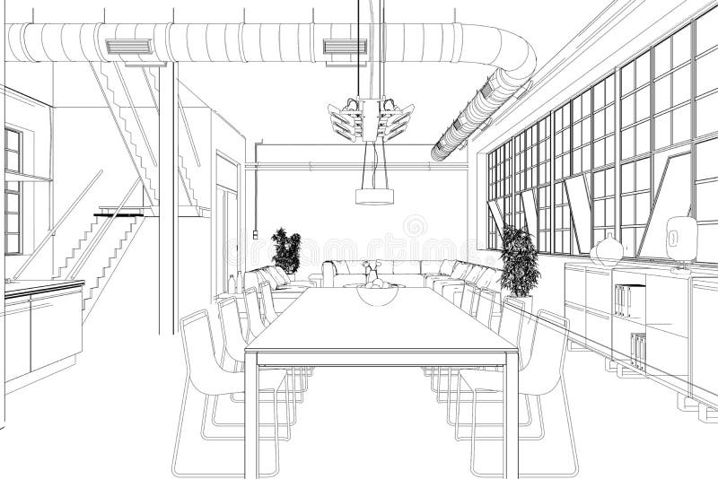 Interior Design Modern Loft Custom Drawing Stock Illustration ...