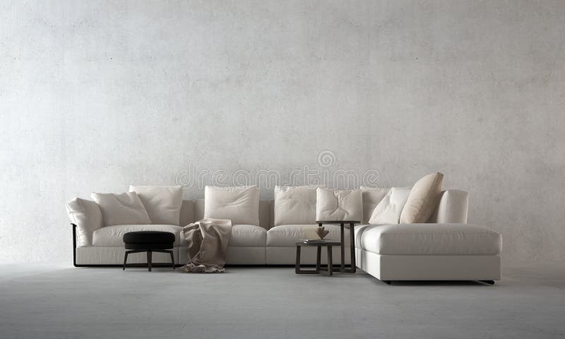 The Interior Design of Modern Luxury Loft Living Room and Concrete ...