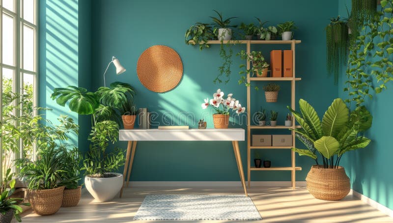 The Interior Design of a Modern Office Space with Plants Creates a ...