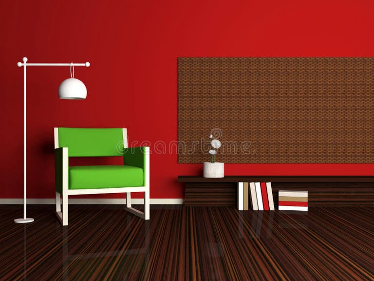 Interior Design of Modern Red Living Room Stock Illustration ...