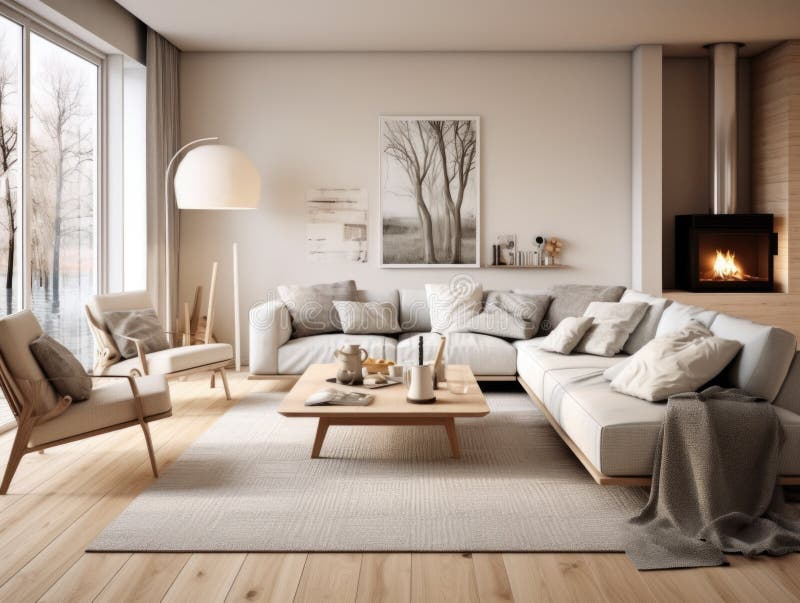 Interior Design of Modern Scandinavian Living Room Stock Illustration ...