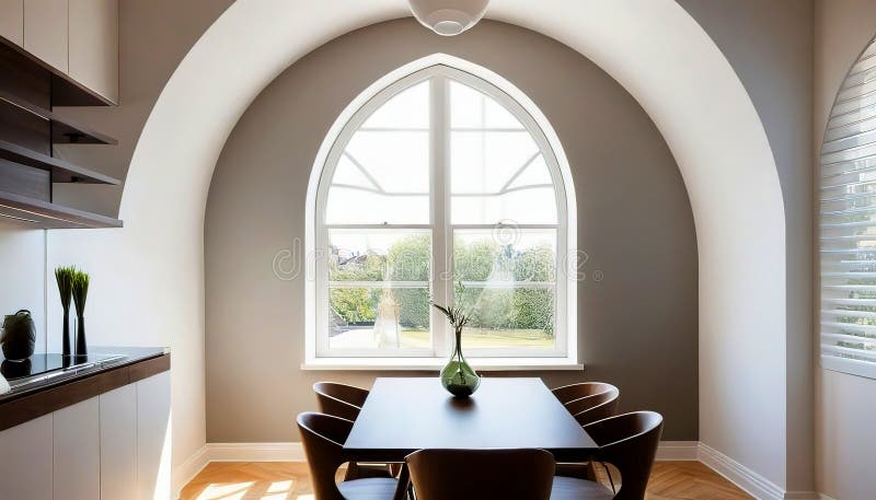 Interior Design of Modern Small Dining Room with Arched Window Stock ...