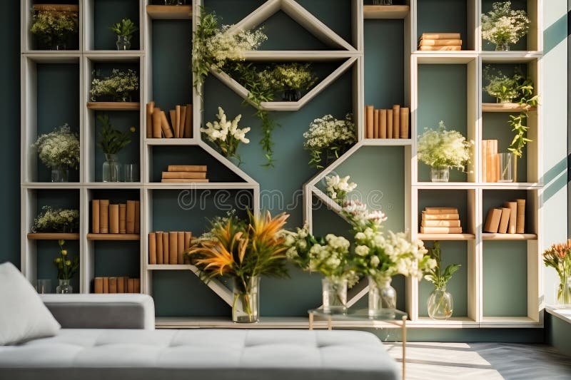 Interior Design, Modern Spring Interior with Built-in Bookcase ...