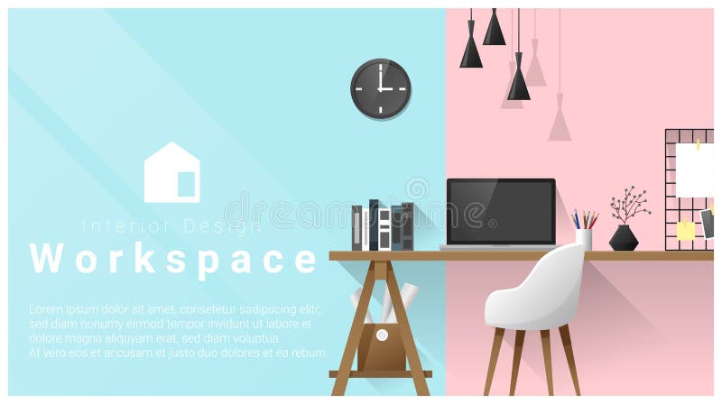 Interior Design with Modern Workplace Background Stock Vector ...