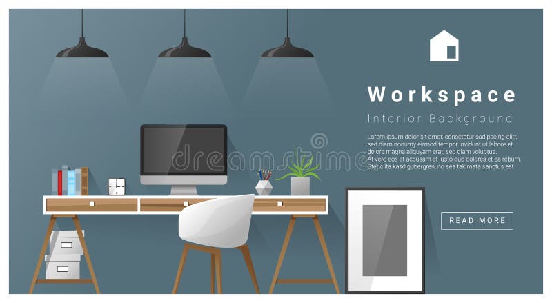 Interior Design Modern Workspace Background Stock Vector - Illustration ...