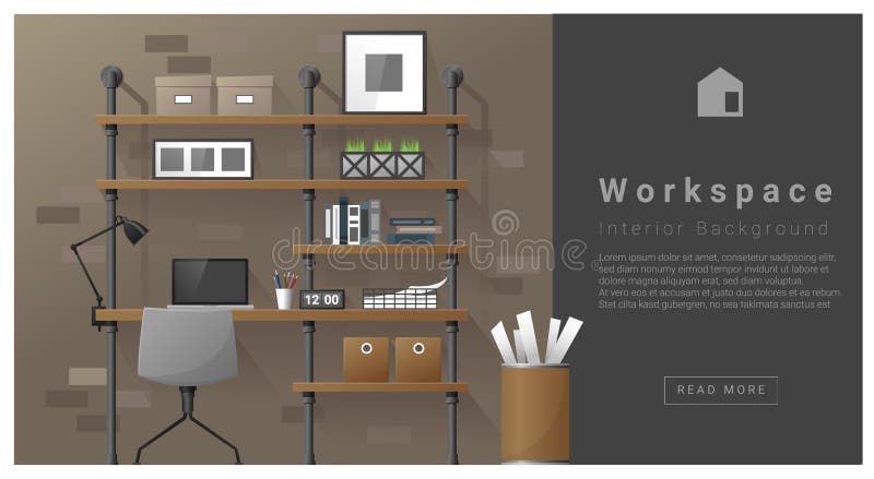 Interior Design Modern Workspace Background Stock Vector - Illustration ...