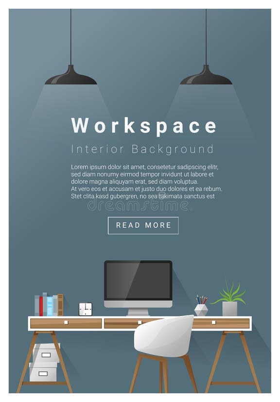 Interior Design Modern Workspace Banner Stock Vector - Illustration of ...