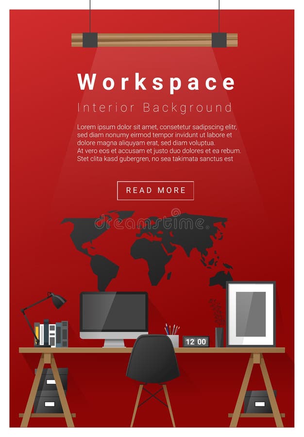 Interior Design Modern Workspace Banner Stock Vector - Illustration of ...