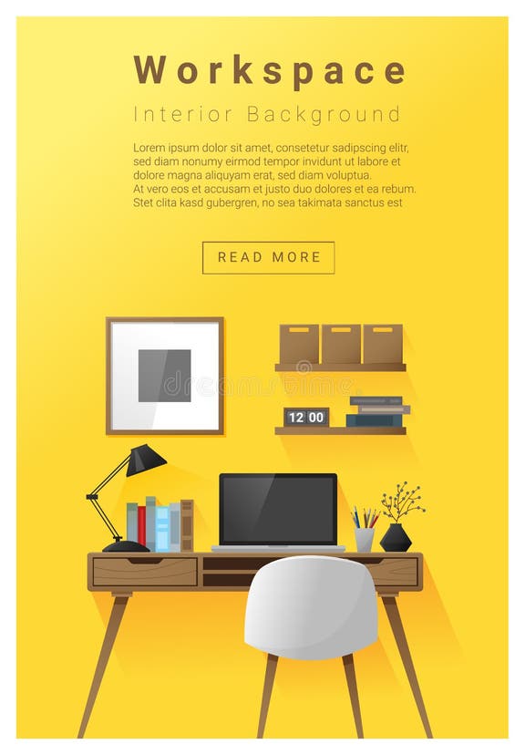 Interior Design Modern Workspace Banner Stock Vector - Illustration of ...