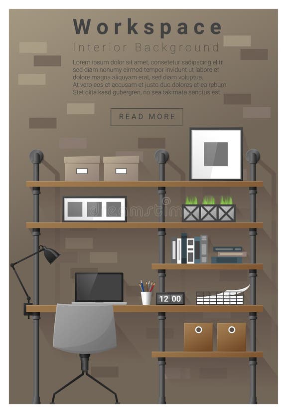 Interior Design Modern Workspace Banner Stock Vector - Illustration of ...