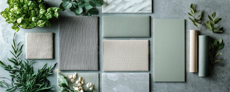 Interior Design Mood Board with Grey and Sage Green Textures and ...