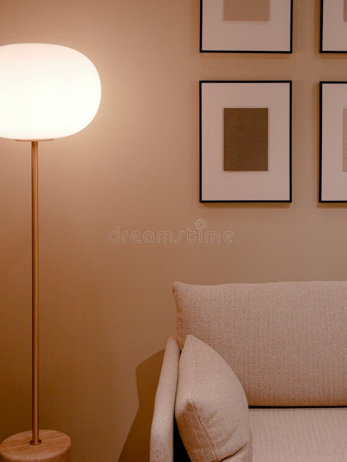 Interior Design: Neutral Tones with a Lamp an Couch Stock Image - Image ...