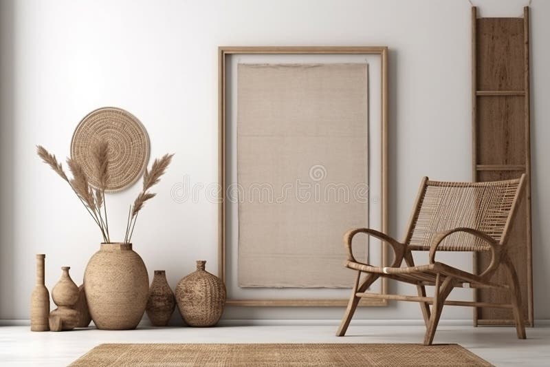 Interior Design Nomadic Boho Style with an Empty Frame Mockup ...