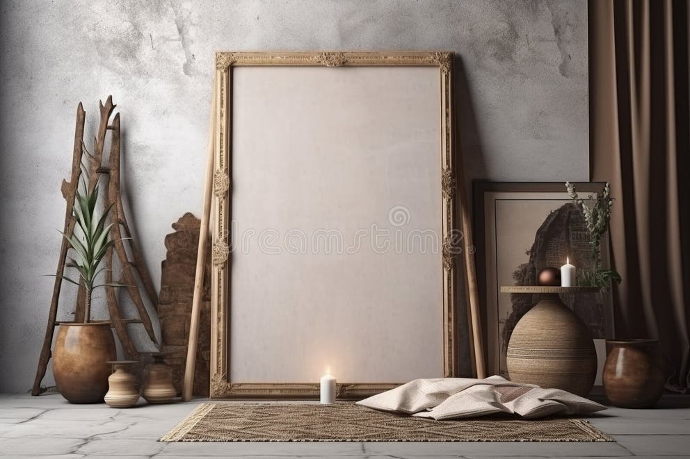 Interior Design Nomadic Boho Style with an Empty Frame Mockup ...