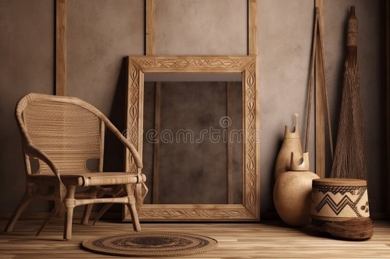 Interior Design Nomadic Boho Style with an Empty Frame Mockup ...