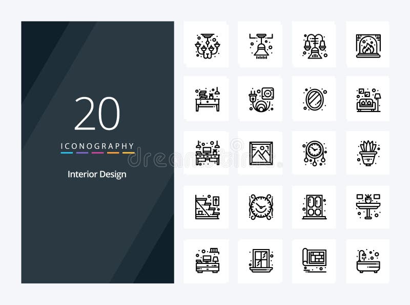 20 Interior Design Outline Icon for Presentation Stock Vector ...