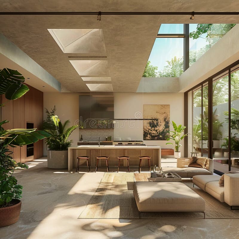 Interior Design, a Perspective of a Study, Modernist, Large Windows ...