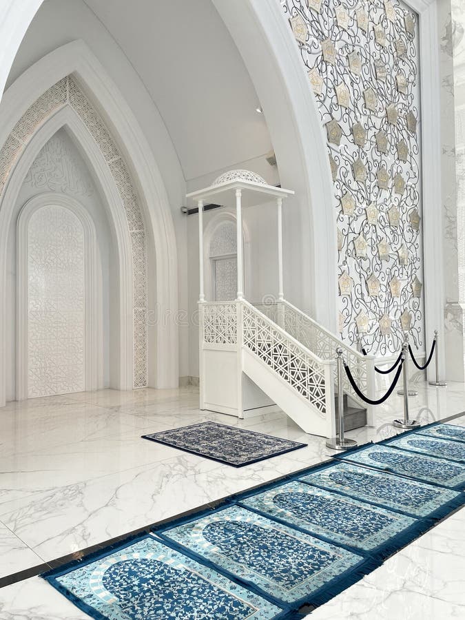 Interior Design of the Prayer Hall and White Pulpit and Blue Carpet Editorial Stock Image ...