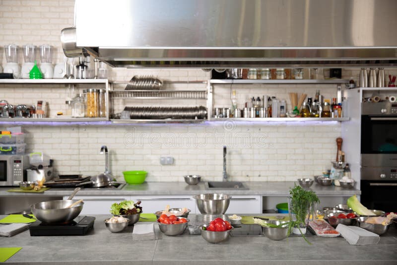 Interior Design of Professional Kitchen Stock Image - Image of ...