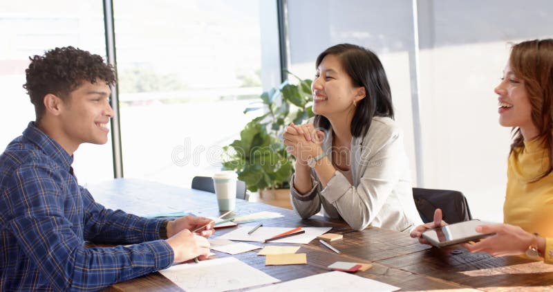 Interior Design Project, Multiracial Team Discussing with Digital ...