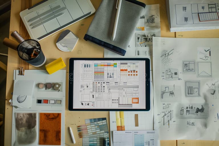 Interior Design Project Plan on a Digital Tablet Stock Image - Image of ...