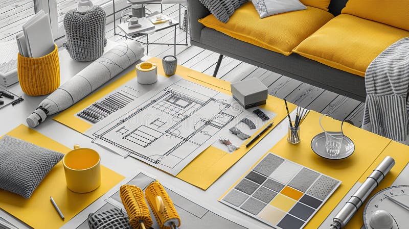 Interior Design Project: a Yellow and Gray Color Palette Stock ...