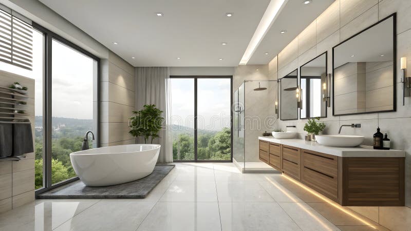 Interior Design Rendering of a Modern Bathroom Stock Illustration ...