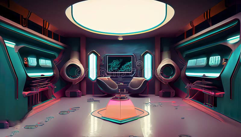 Interior Design Retro Futuristic Stock Illustration - Illustration of ...