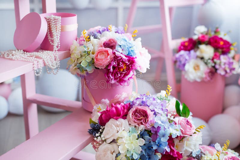 Interior Design of Room Decorated with Beautiful Flowers Stock Image ...