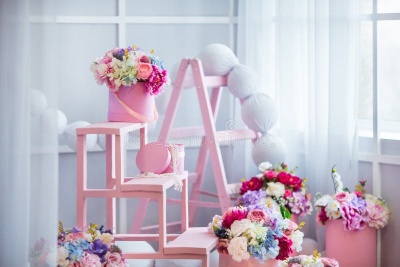 Interior Design of Room Decorated with Beautiful Flowers Stock Photo ...