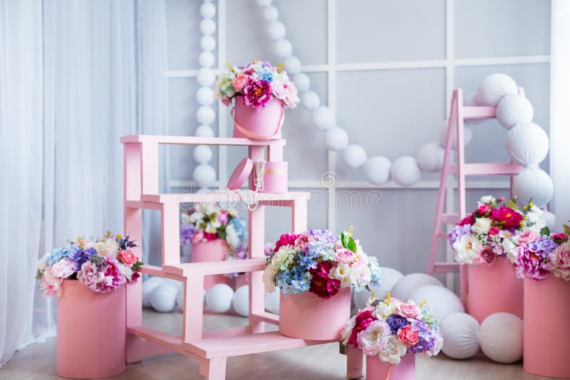 Interior Design of Room Decorated with Beautiful Flowers Stock Photo ...
